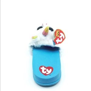 TY Beanie Boo | Shoes | Nwt Beanie Boo Girls Blue Fluffy Unicorn Slides ...